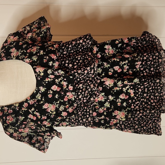 Vintage | Tops | Vintage 9s Whimsigoth Fairy Grunge Dark Floral Tiered ...